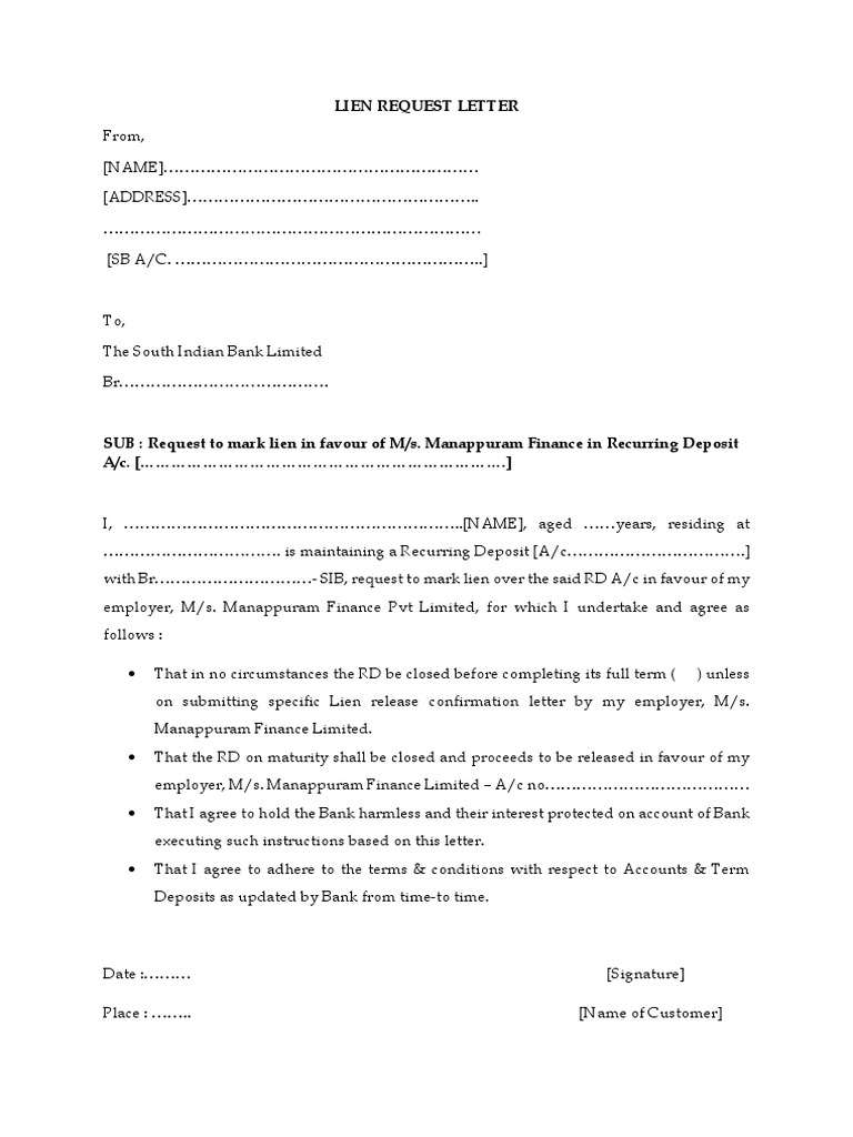 Lien Request Letter | PDF