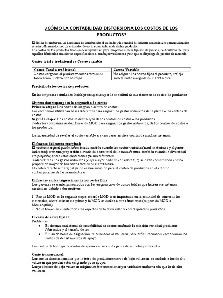 Lectura2_resumen | PDF | Costo | Volumen