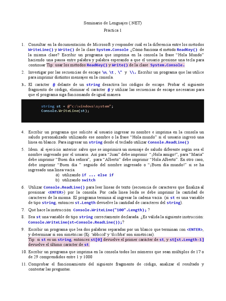 01 Práctica | PDF | Interfaz de línea de comando | Cadena (informática)