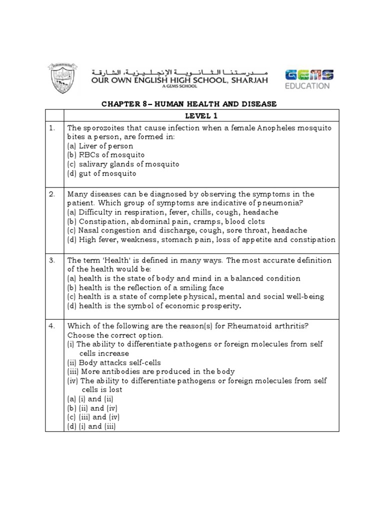 Human Health and Disease Worksheet | PDF | Lymphocyte | Immune System
