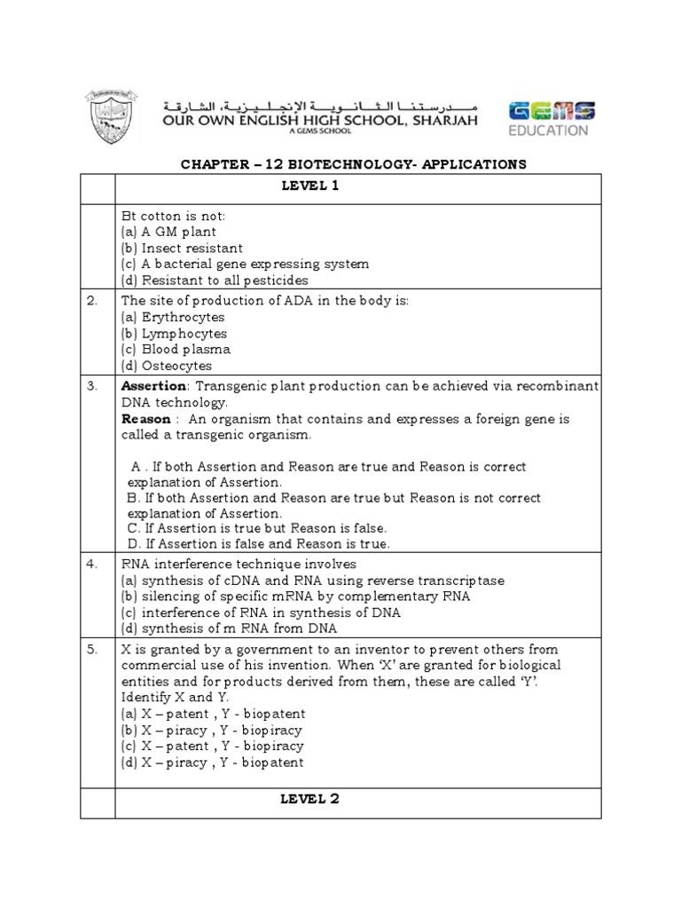 OOS - 2022-23 - GR12 - Chapter 12 - Biotechnology and Its Applications ...