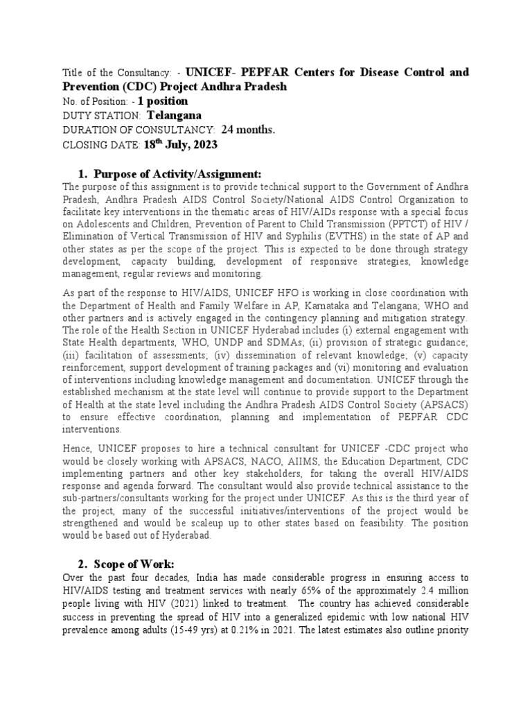 UNICEF-CDC HIV/AIDS Project AP | PDF | Hiv/Aids | President's Emergency ...