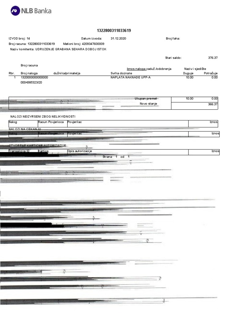 Izvod TRN Racun | PDF