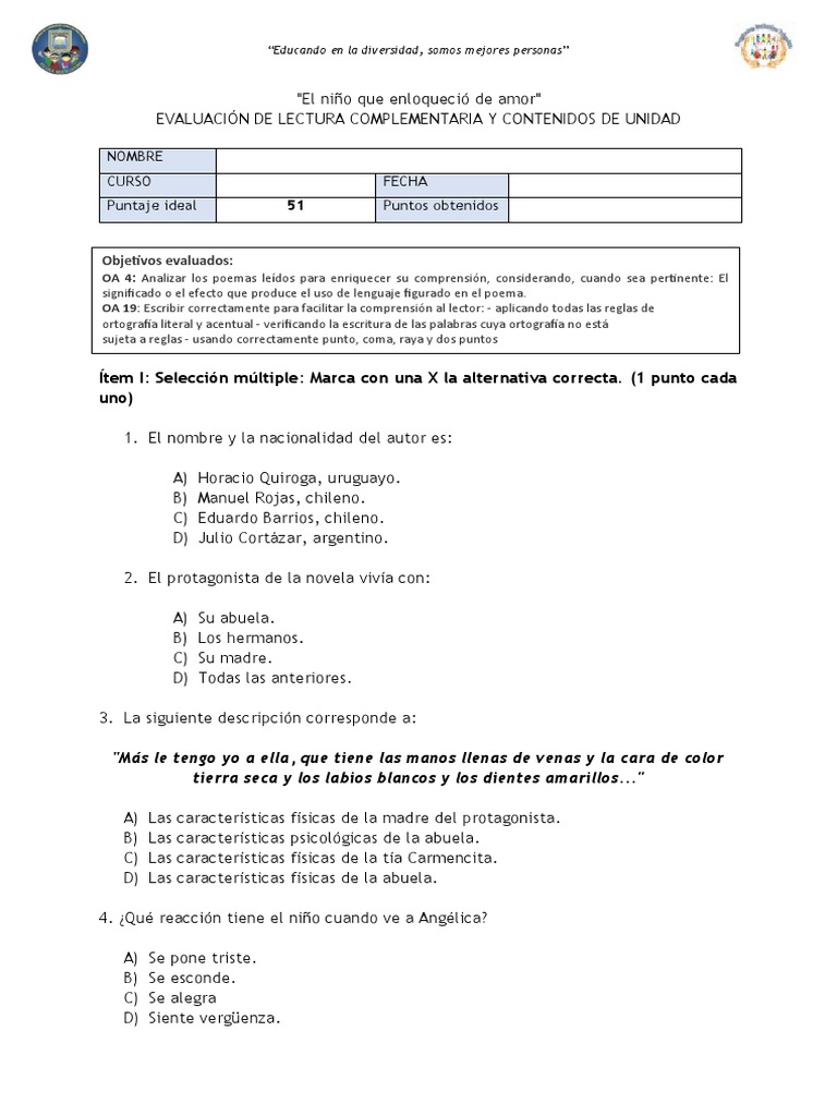 Evaluacion de Lectura Complementaria 7B | PDF | Novelas