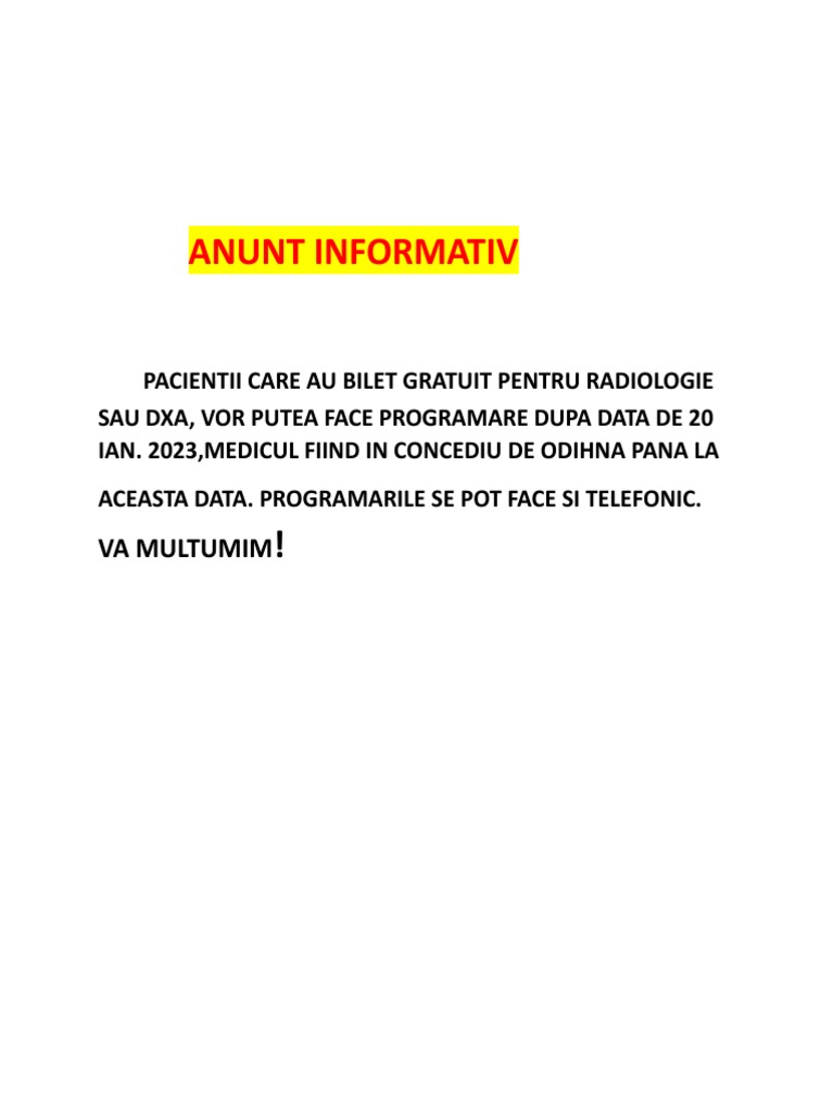 Anunt Informativ: Va Multumim | PDF