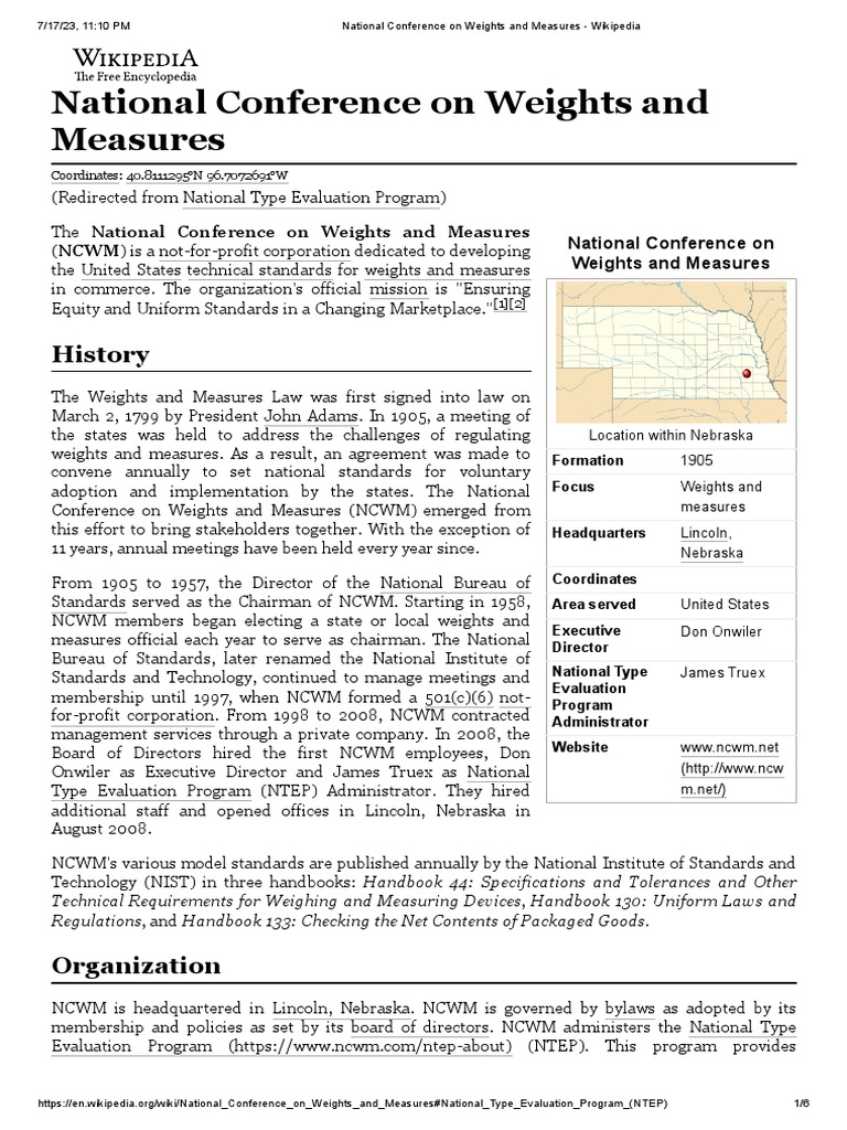 National Conference On Weights and Measures - Wikipedia | PDF