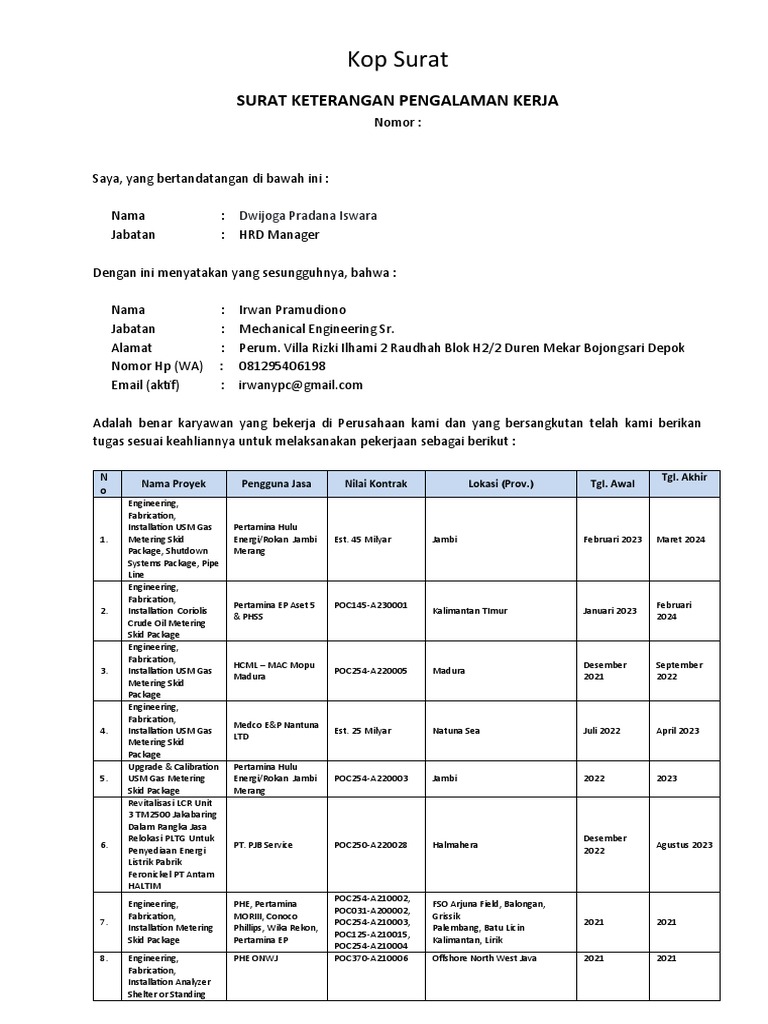 Format Surat Referensi Kerja | PDF