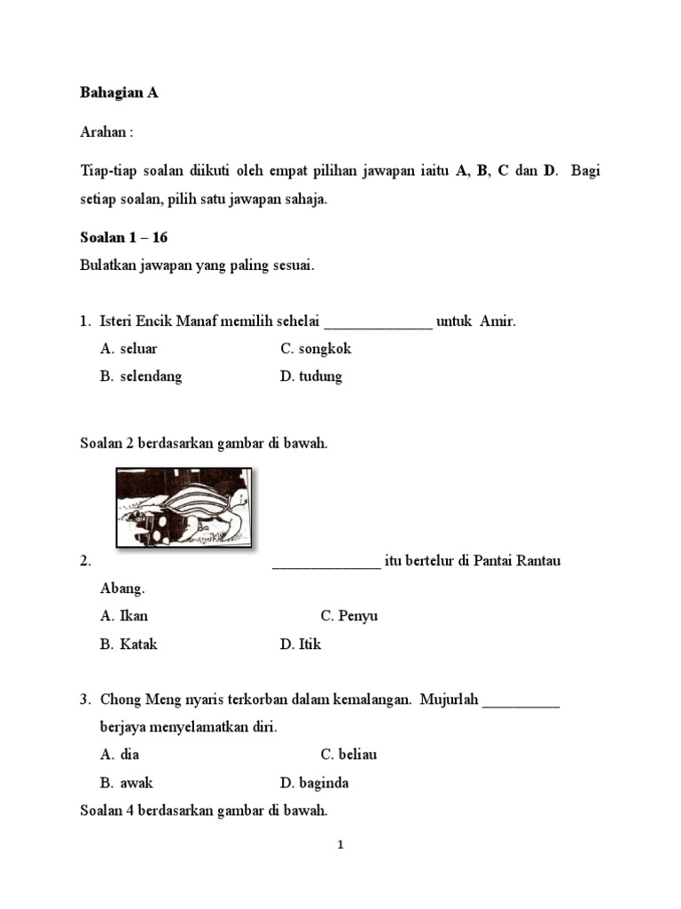 Soalan - Bahasa - Melayu - Tahun - 4 - Ujian April 2021 | PDF