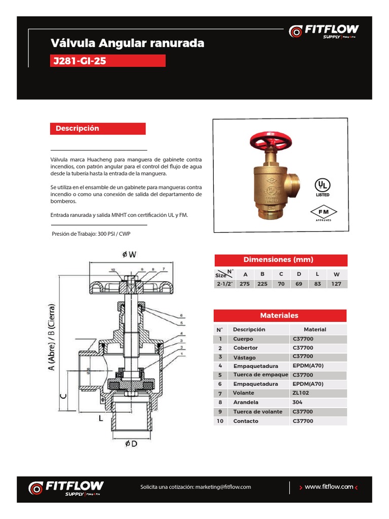 Ficha Válvula Angular 2 1-2 Huacheng | PDF