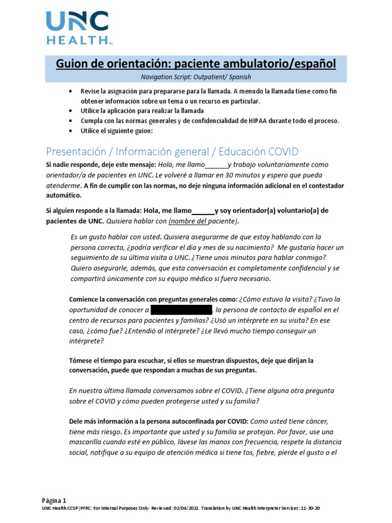 Outpatient Spanish Nav Script For Pub | PDF | Hospital | Medicina CLINICA