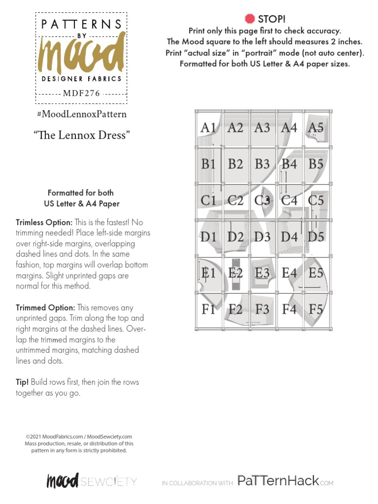 MDF276 Lennox Pattern | PDF | Human Appearance | Softlines (Retail)