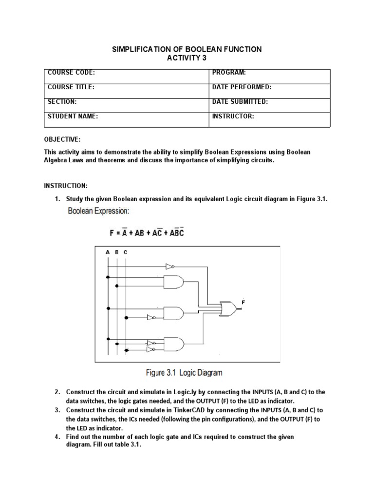 Simplification of Boolean Function | PDF | Boolean Algebra | Teaching ...