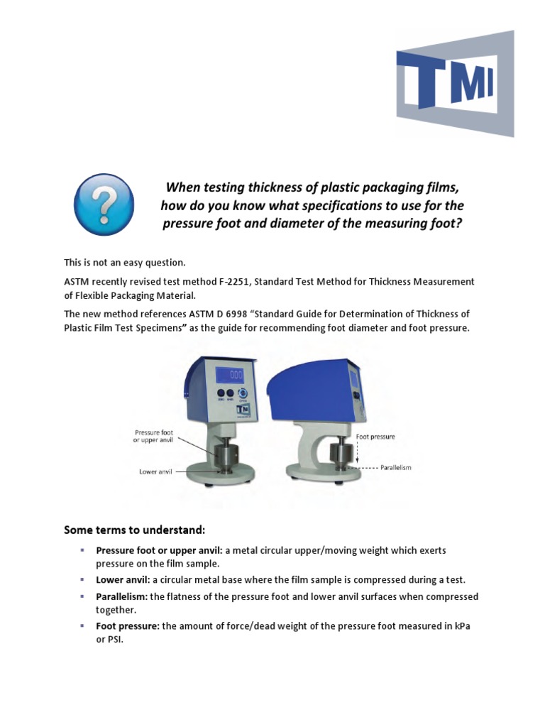 49 - Thickness Testing For Plastic Films | PDF | Pressure | Pascal (Unit)