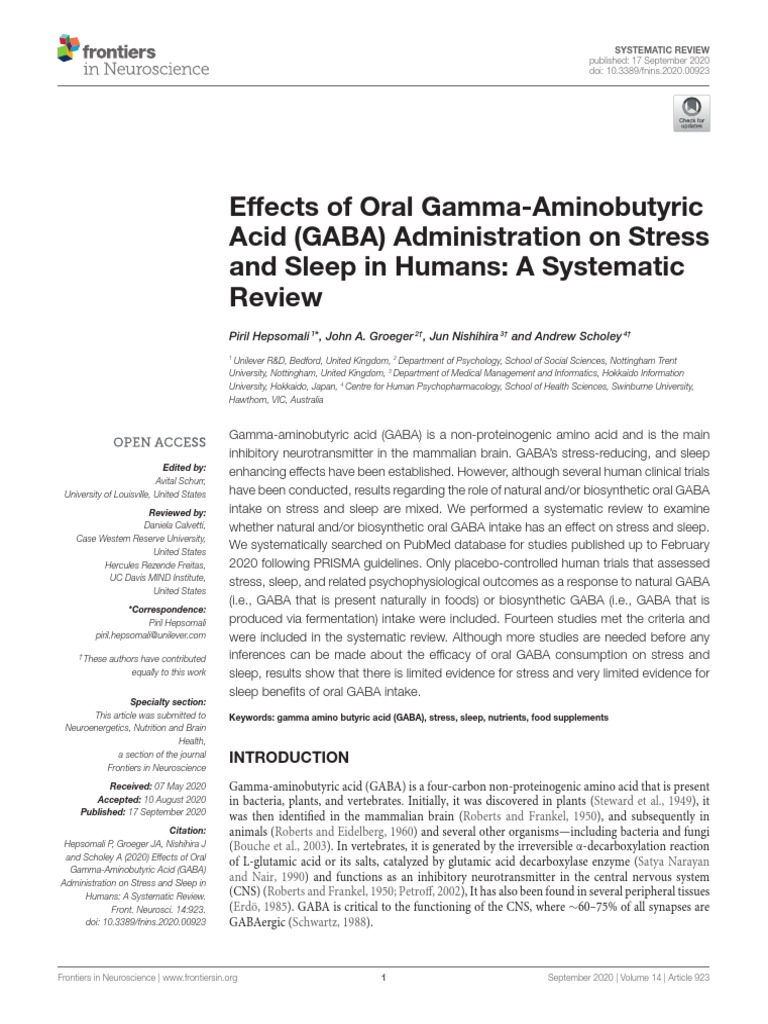 Effects of Oral Gamma-Aminobutyric Acid (GABA) Administration on Stress ...