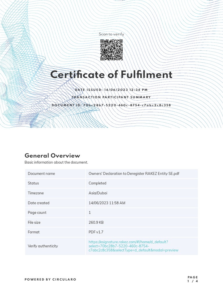 Owners' Declaration To Deregister RAKEZ Entity SE - PDF (Certificate of ...