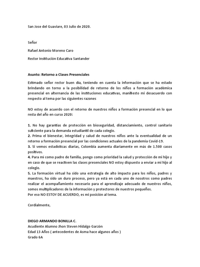 Carta Rector Colegio Santander | PDF | Ciencias sociales