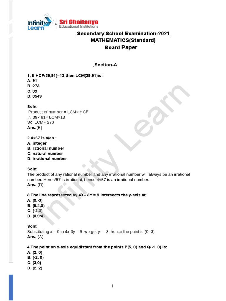 Secondary School Math Exam 2021 Solutions | PDF | Triangle | Circle