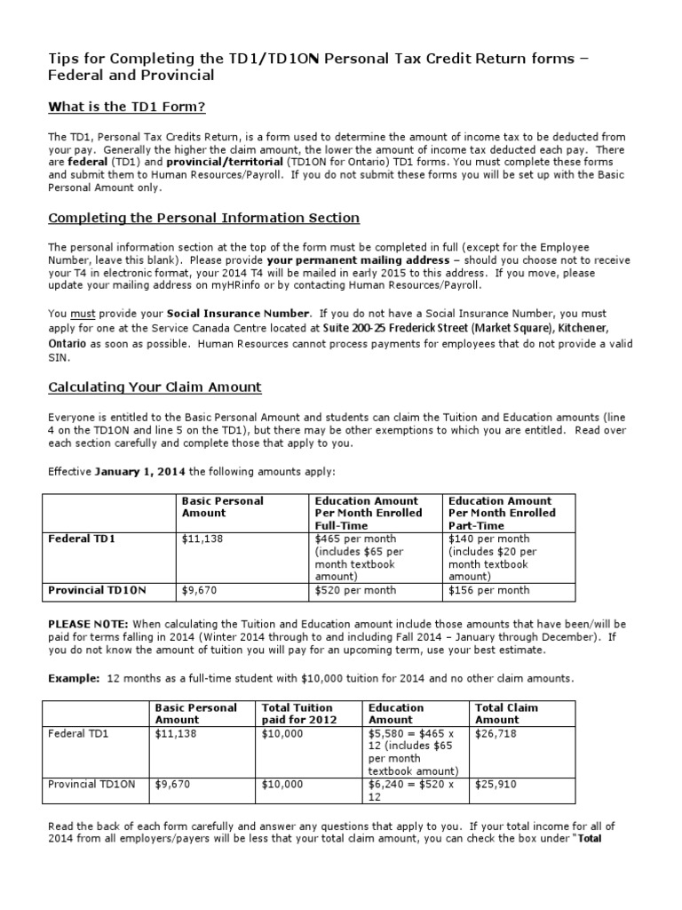 tips_for_completing_the_td1_forms | PDF | Payroll Tax | Income Tax