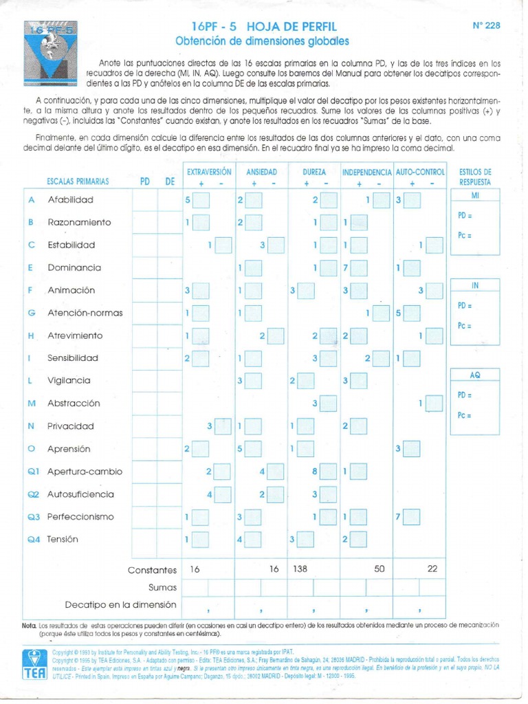 Hoja de Perfil - 16PF-5 | PDF