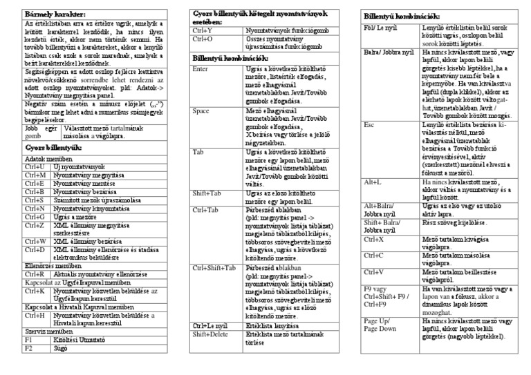 Billentyu Kombinaciok Referencia Kartya | PDF
