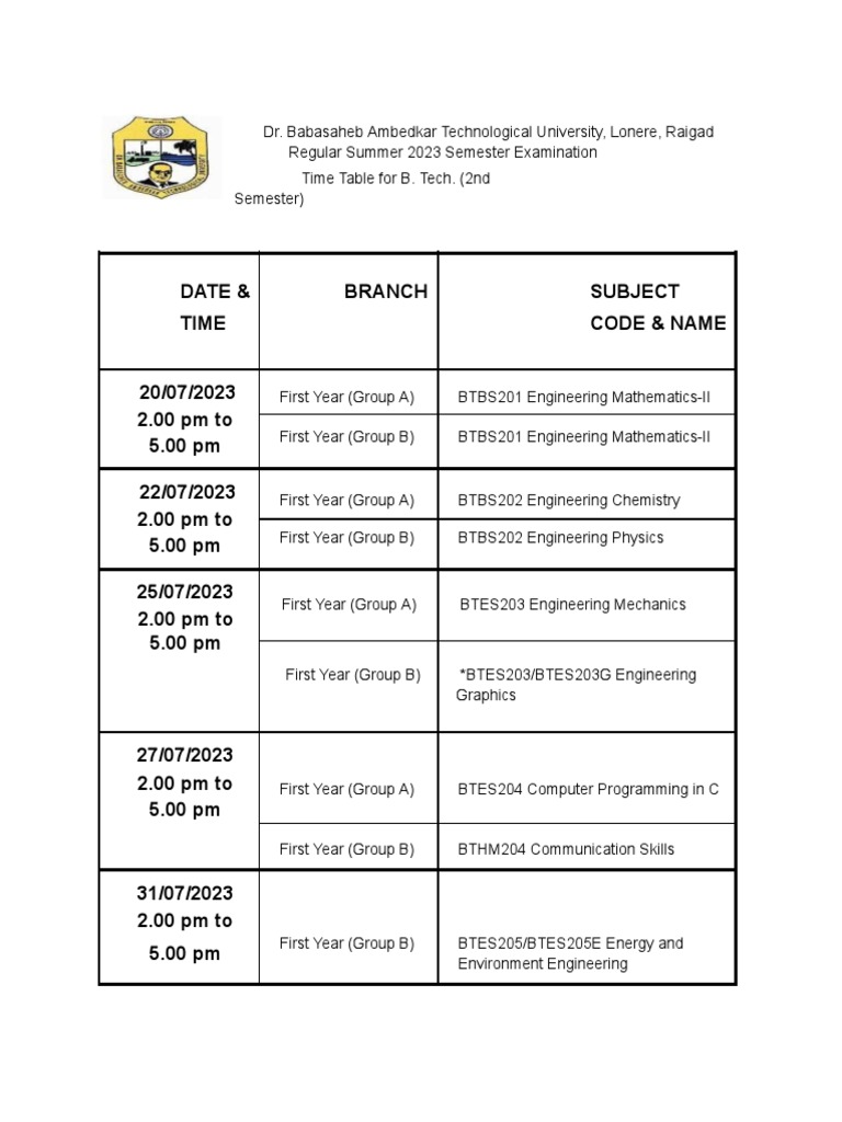 2nd Sem Time Table-2 | PDF