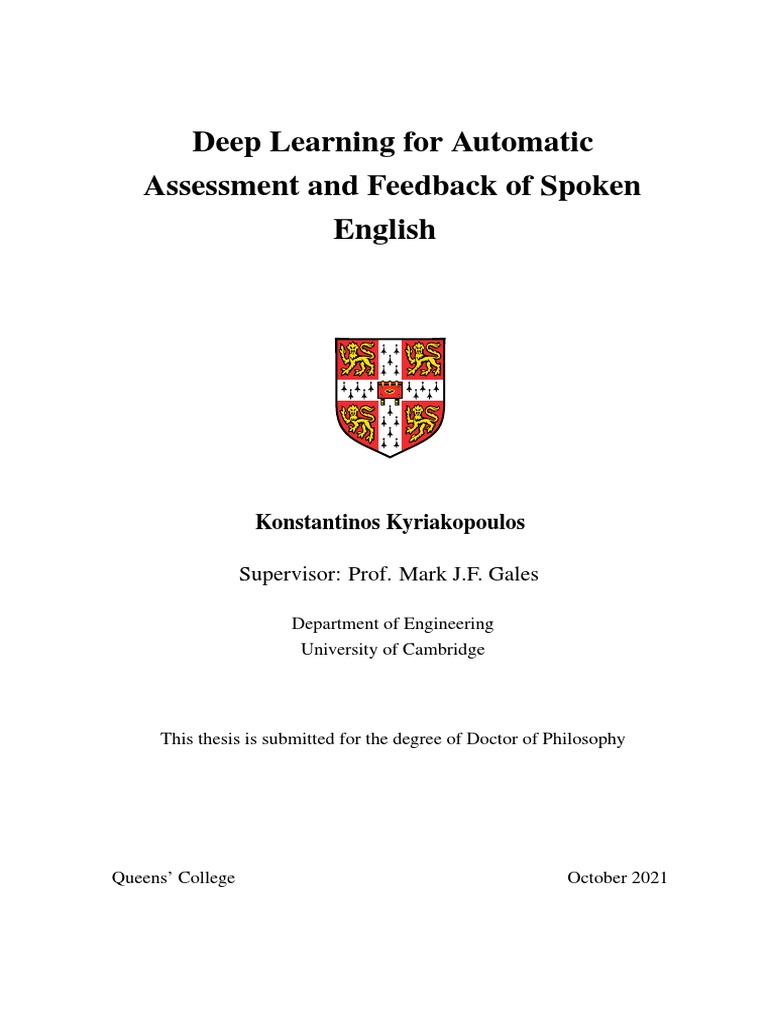 PHD Thesis Deep Learning For Automatic Assessment and Feedback of Spoken English | PDF | Deep ...