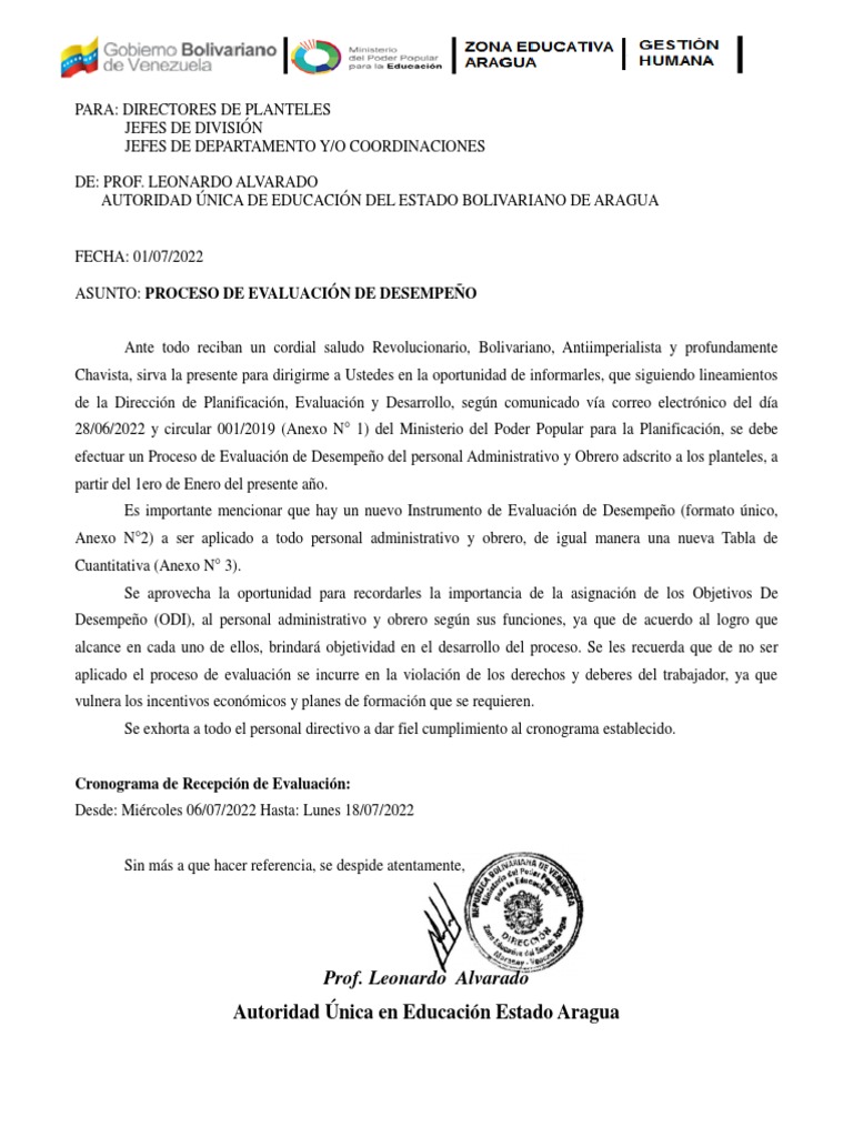 Circular Evaluacion Mppe | PDF