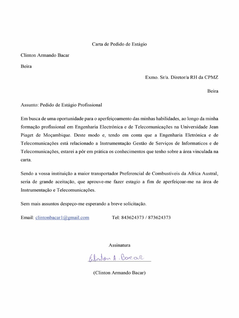 Carta de Estagio CPMZ | PDF