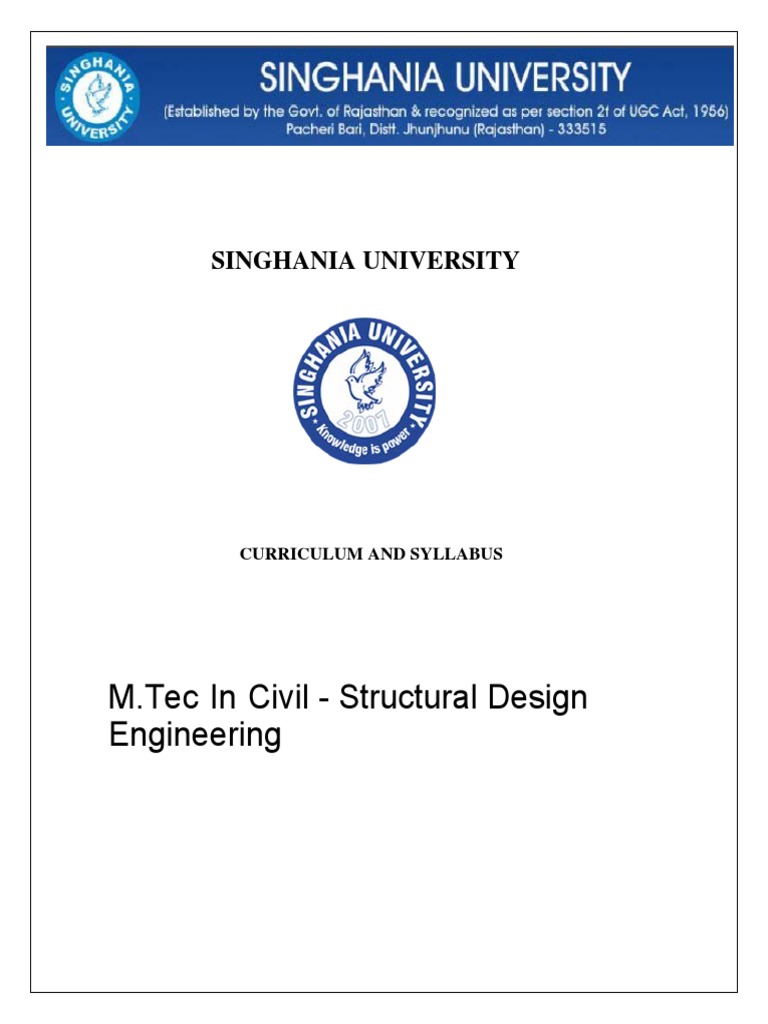 M.Tec in Civil - Structural Design Engineering: Singhania University ...