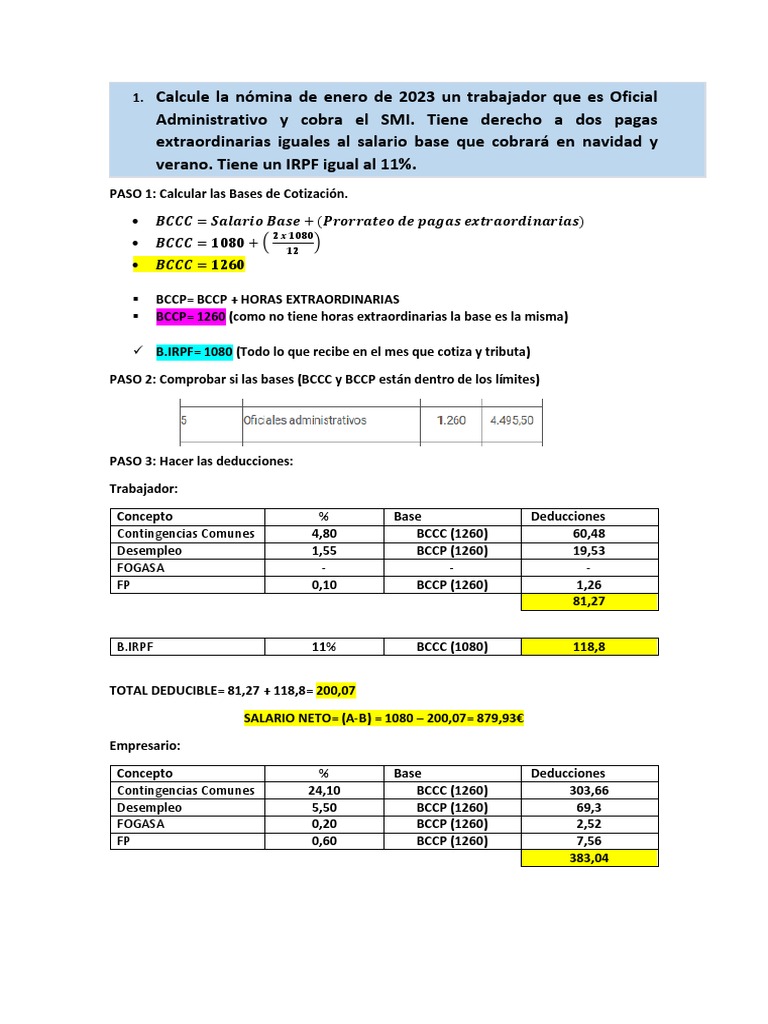 Nóminas Fol PDF Resueltos | Descargar gratis PDF | Salario | Sector secundario de la economía