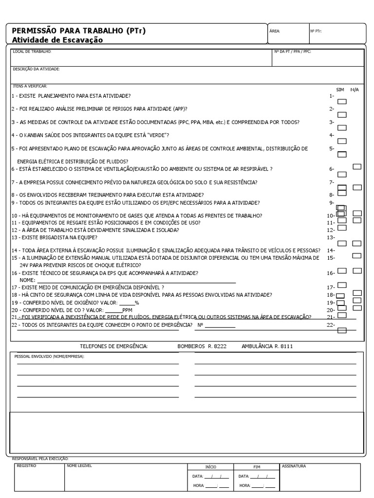 Modelo - PTR Escavação | PDF