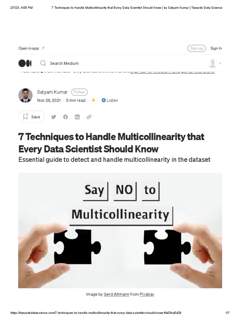 7 Techniques To Handle Multicollinearity That Every Data Scientist Should Know - by Satyam Kumar ...