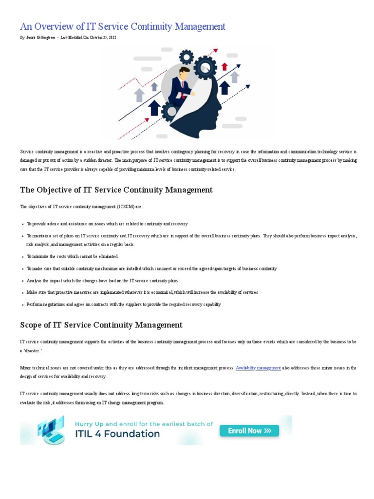 An Overview Of It Service Continuity Management Pdf Risk Computing