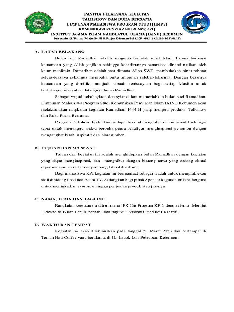 Proposal Produksi Acara TV Talkshow | PDF