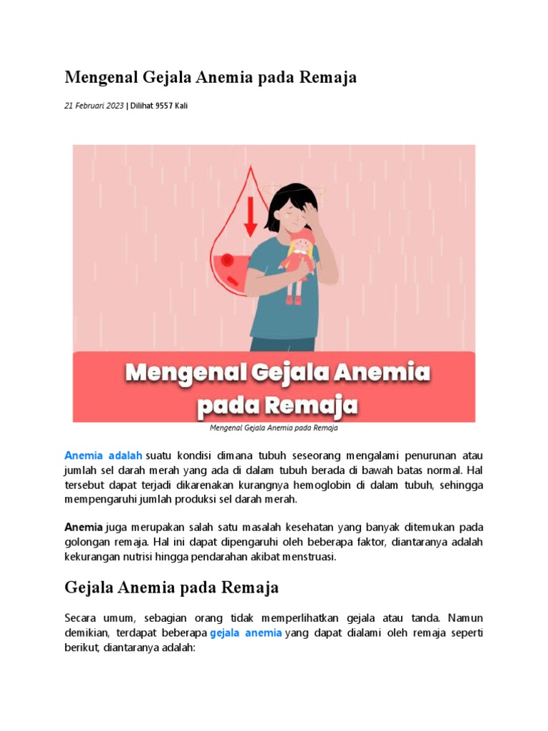 Gejala Anemia pada Remaja dan Pencegahan | PDF | Kesehatan Holistik
