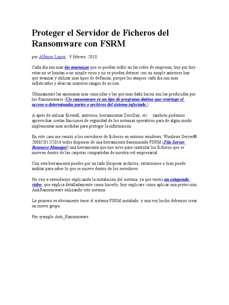 Proteger El Servidor de Ficheros Del Ransomware Con FSRM | PDF | Secuestro de datos | Archivo de ...