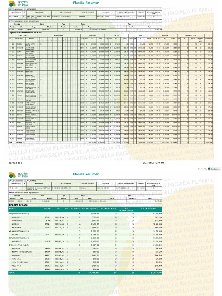 Planilla General | PDF