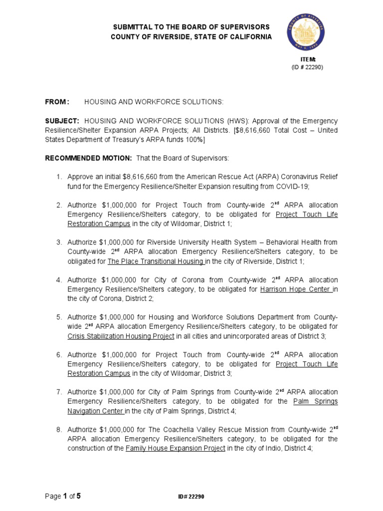 Riverside County Form 11 On New Homeless Shelter Beds | Download Free ...