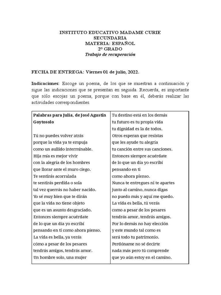 Ejercicios de Poesía para Secundaria | PDF | Poesía | Amor