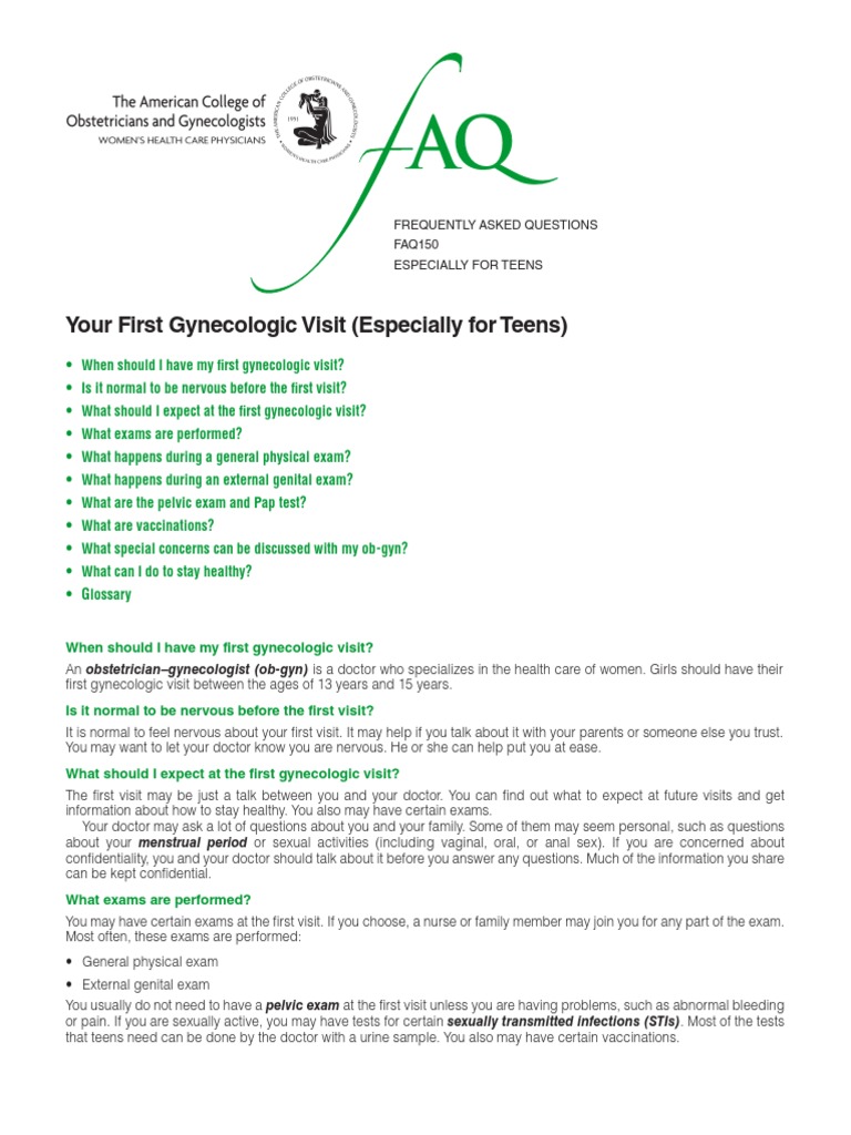 Prvi Ginekoloski Pregled Acog | PDF | Vagina | Obstetrics And Gynaecology