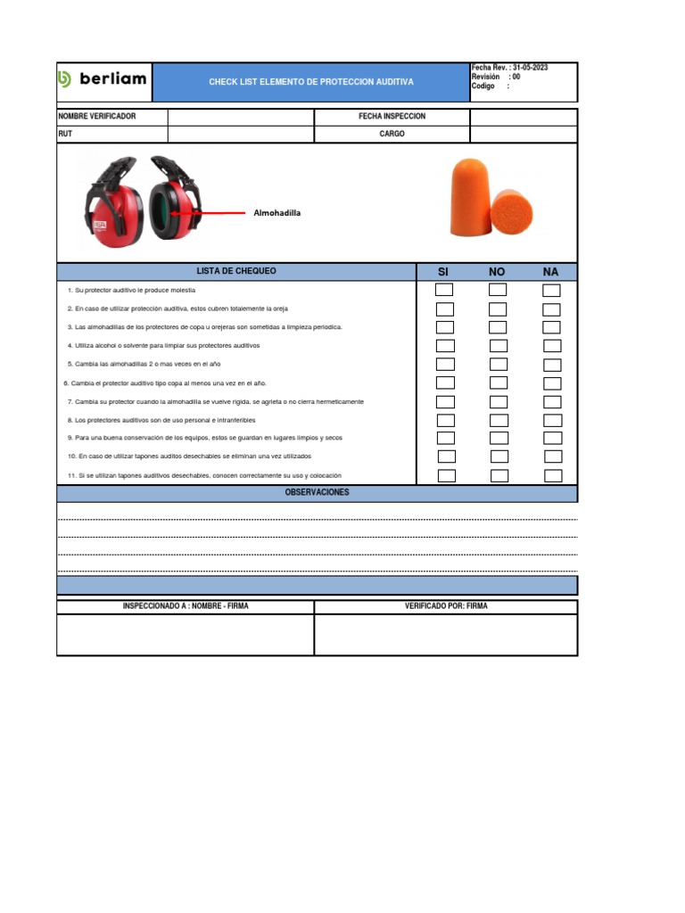 Checklist de Protección Auditiva | PDF