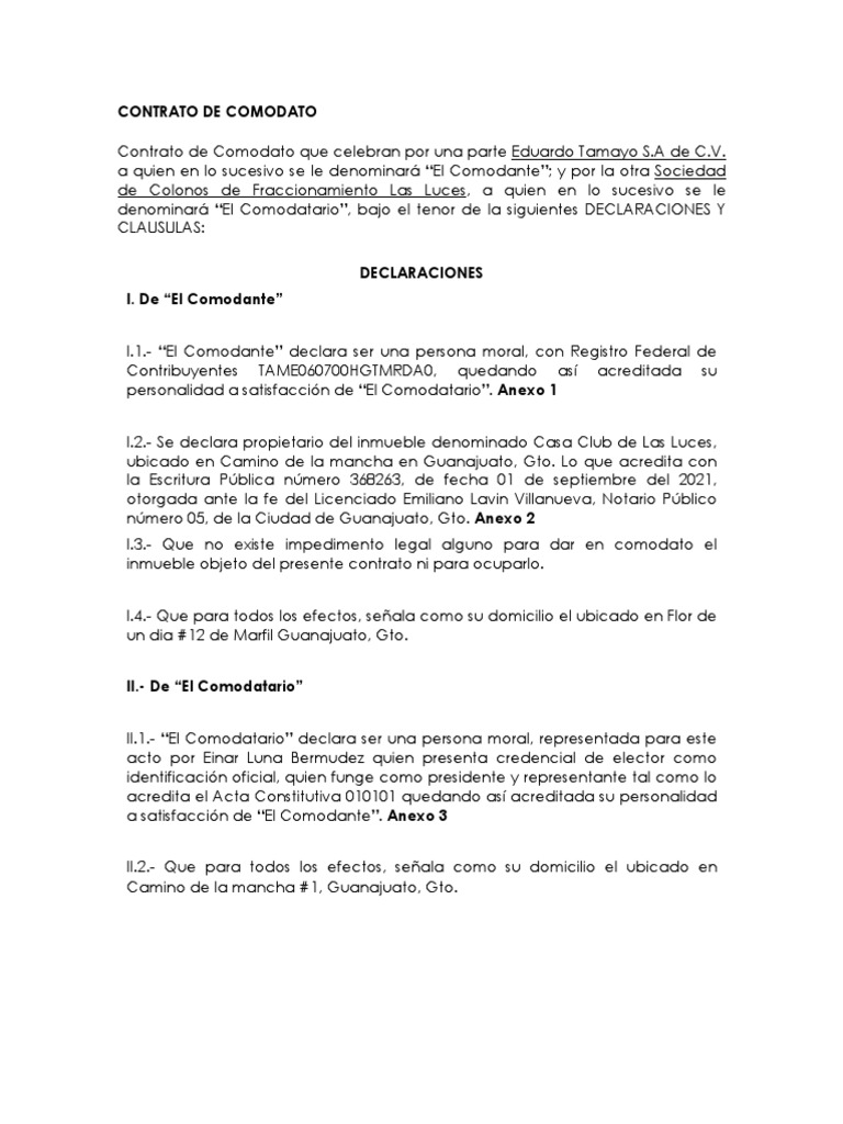 Contrato de Comodato | Descargar gratis PDF | Ley común | Derecho civil (sistema legal)