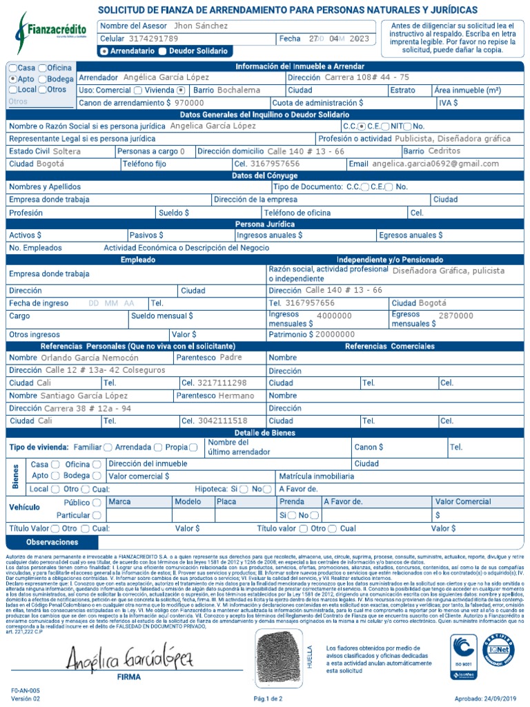 Formulario-Solicitud de Arrendamiento | PDF