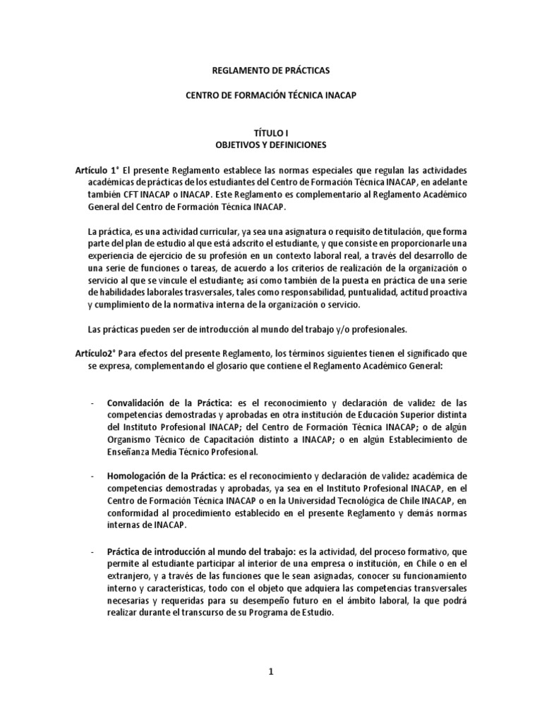 Reglamento de Practicas CFT INACAP | PDF