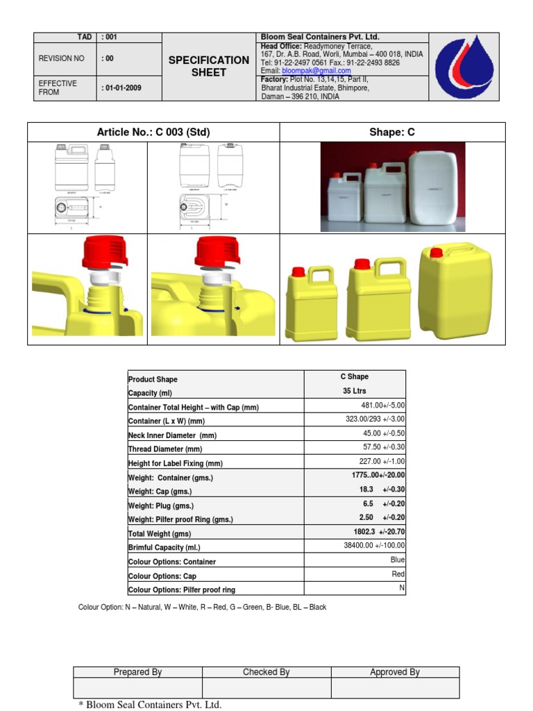35 LTRS Hdpe Blue Jerry Can - Bloom Seal | PDF | Manufactured Goods
