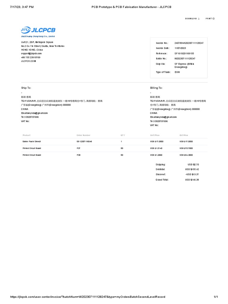Invoice SF | PDF | Printed Circuit Board | Electronic Engineering