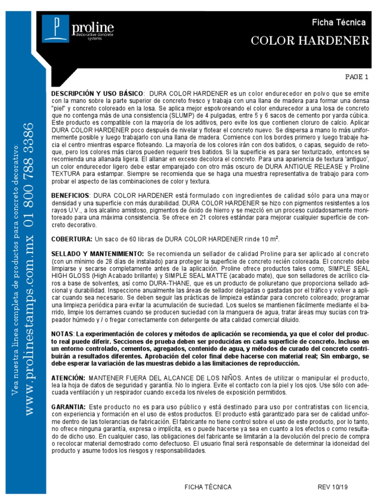 Dura-Color Hardener Ficha Tecnica | PDF | Hormigón | Color