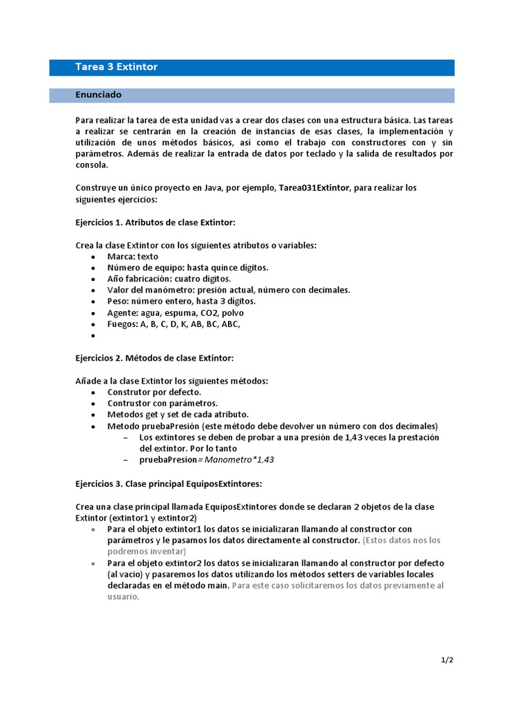 Prog Tarea 3 Enunciado Extintor R1 Pdf Constructor Programación Orientada A Objetos 