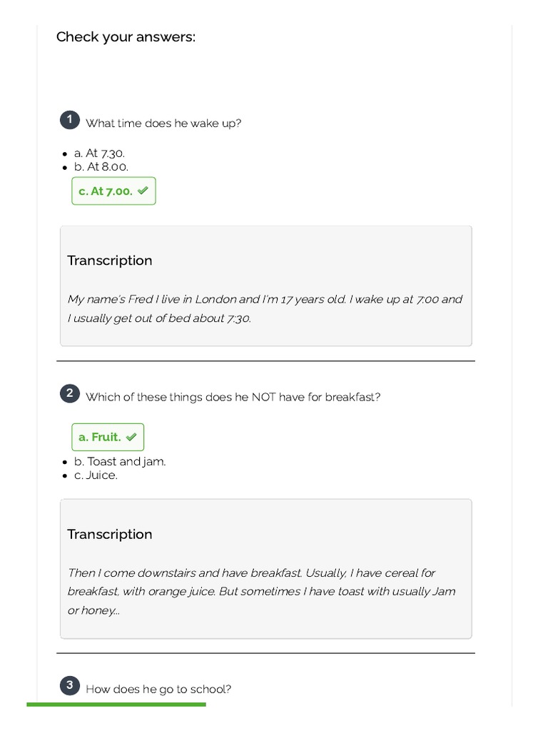 Daily Routines - A1 English Listening Test - Test-English | PDF