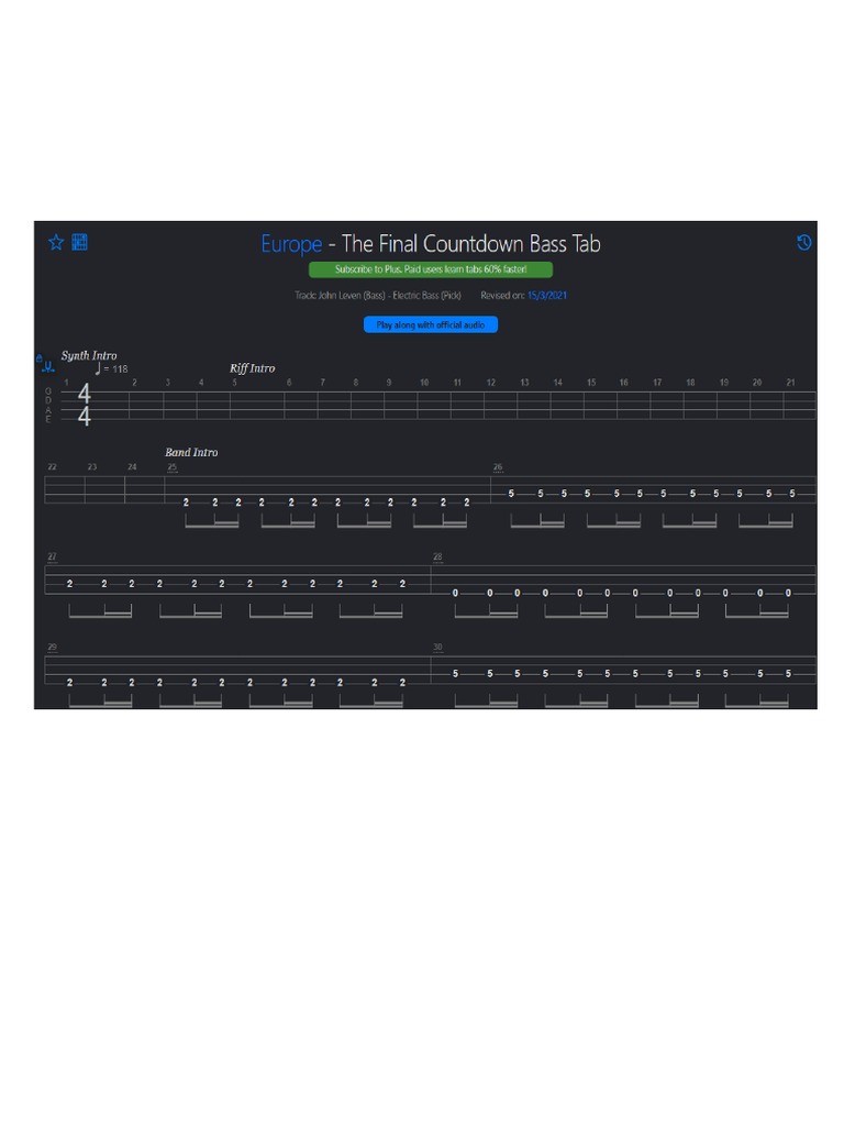 Bass Tab The Final Countdown | PDF